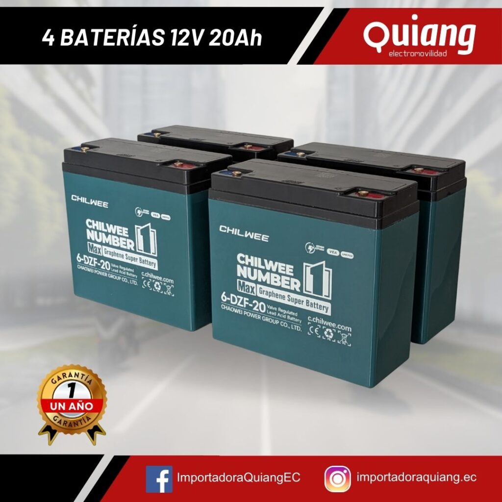 Pack 4 Baterías Para Moto Eléctrica 12v20ah Chilwee Importadora Quiang
